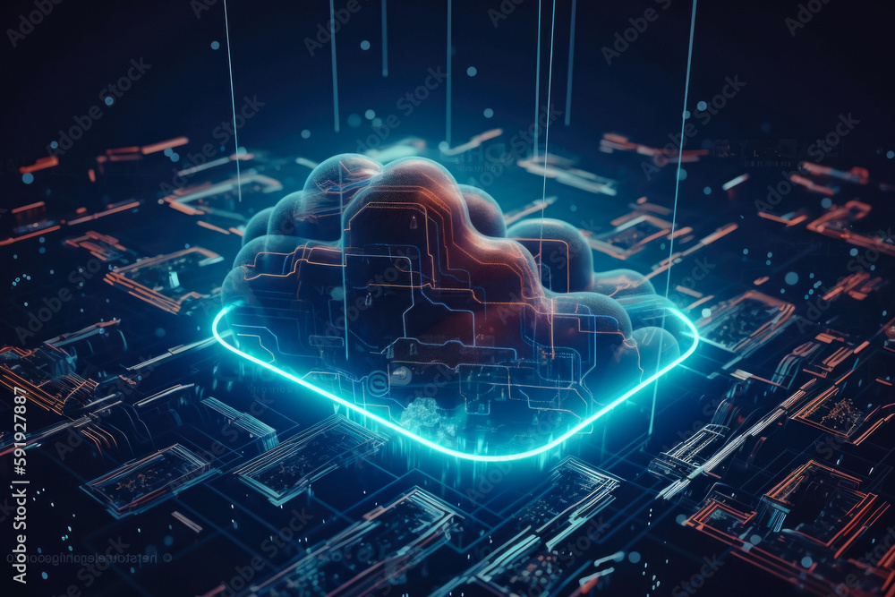 Cloud Storage Server Futuristic Technology Cyber-World 3D AI ...