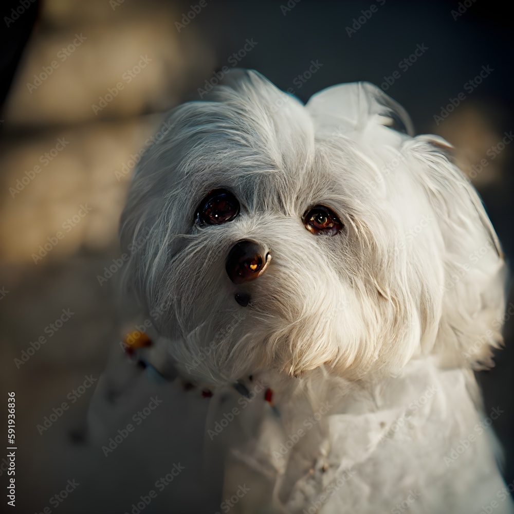 maltese dog all white hair dog Cinematic lighting Unreal Engine 5 ...