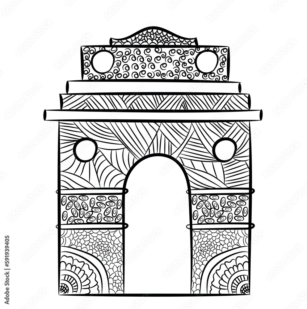 india gate mandala coloring page skyline Stock Vector | Adobe Stock