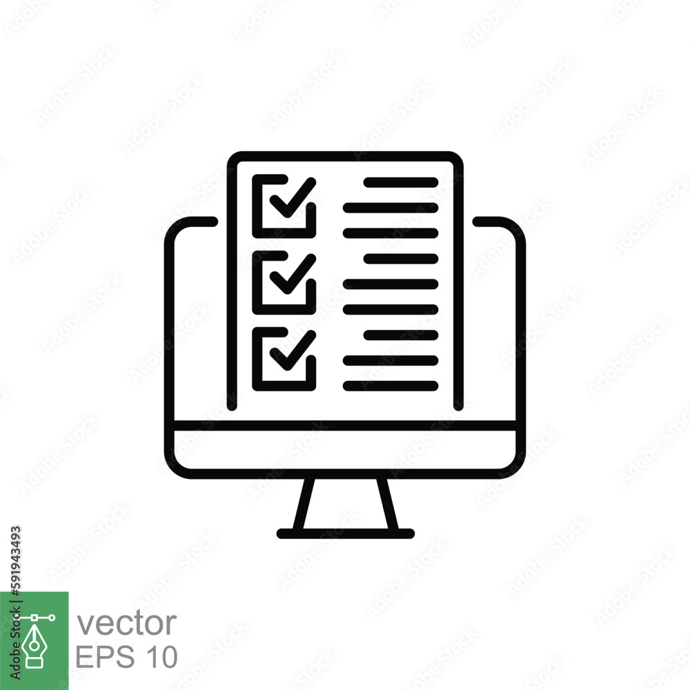 Online test flat icon. Simple outline style. Online education and ...