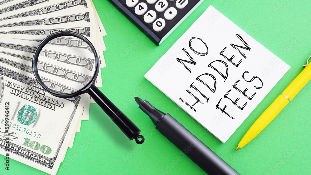 No Hidden Fees is shown using a text and photo of dollars Stock Photo ...