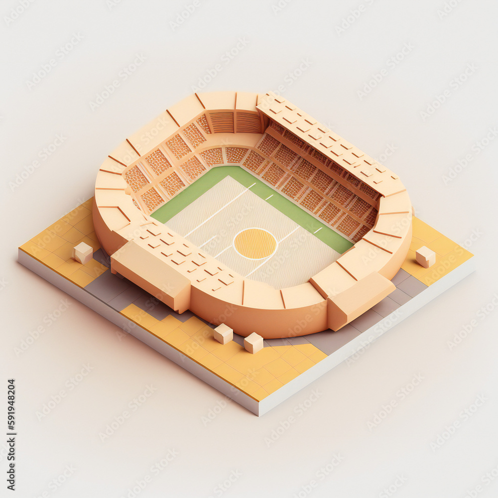 Tiny clay isometric asset cute white background stadium football soccer ...