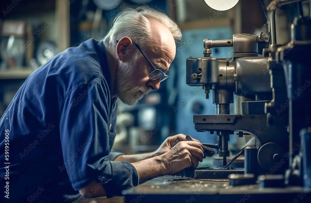 Machinist working at a generic machine in a factory or workshop ...