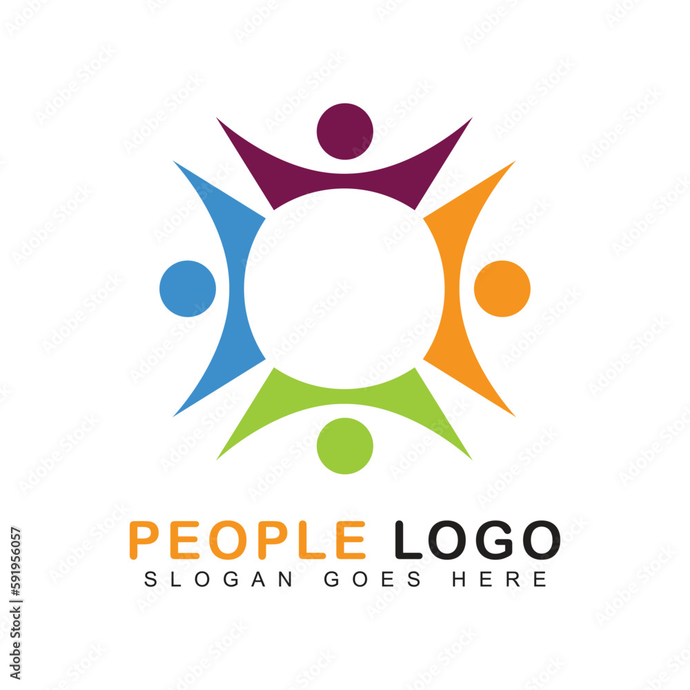 Abstract colorful people holding hands vector logo design template ...