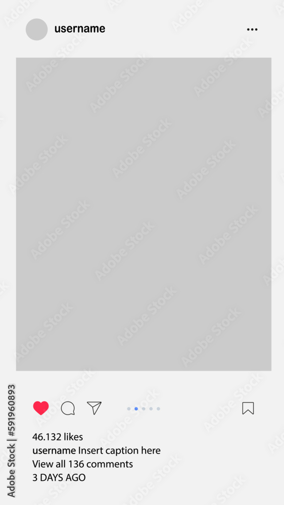 Instagram post mockup portrait template design vector. Post Instagram frame feed user interface ...