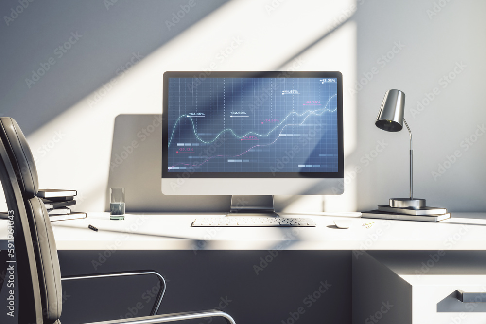 Modern computer display with abstract graphic data spreadsheet sketch ... Modern computer display with abstract graphic data spreadsheet sketch ...