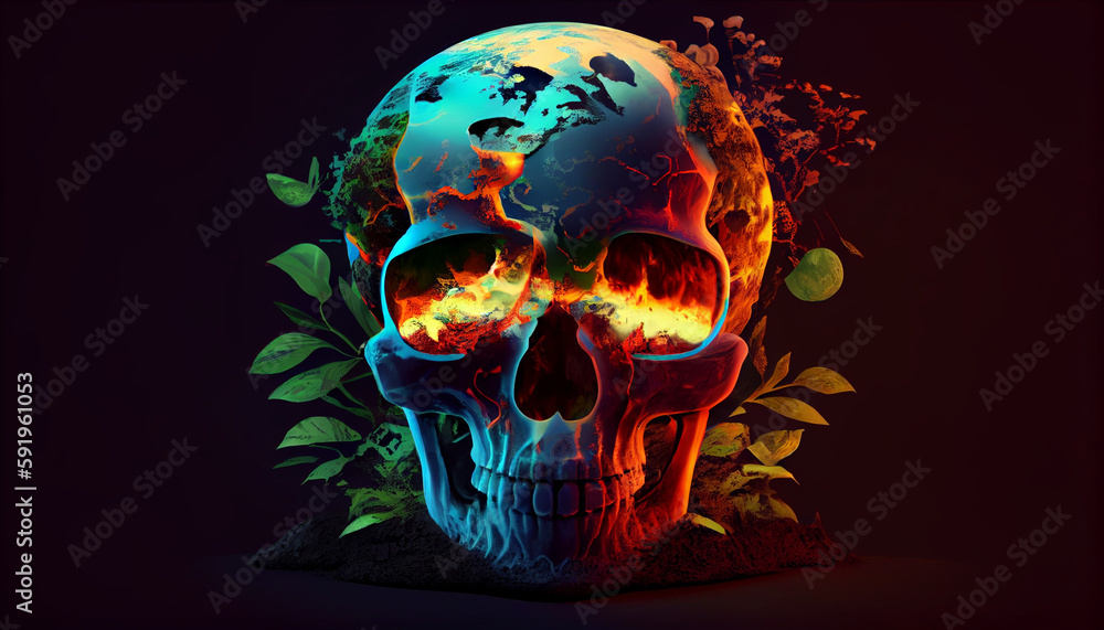 The concept of Saving the Planet Skull and Green Elements Earth day ...
