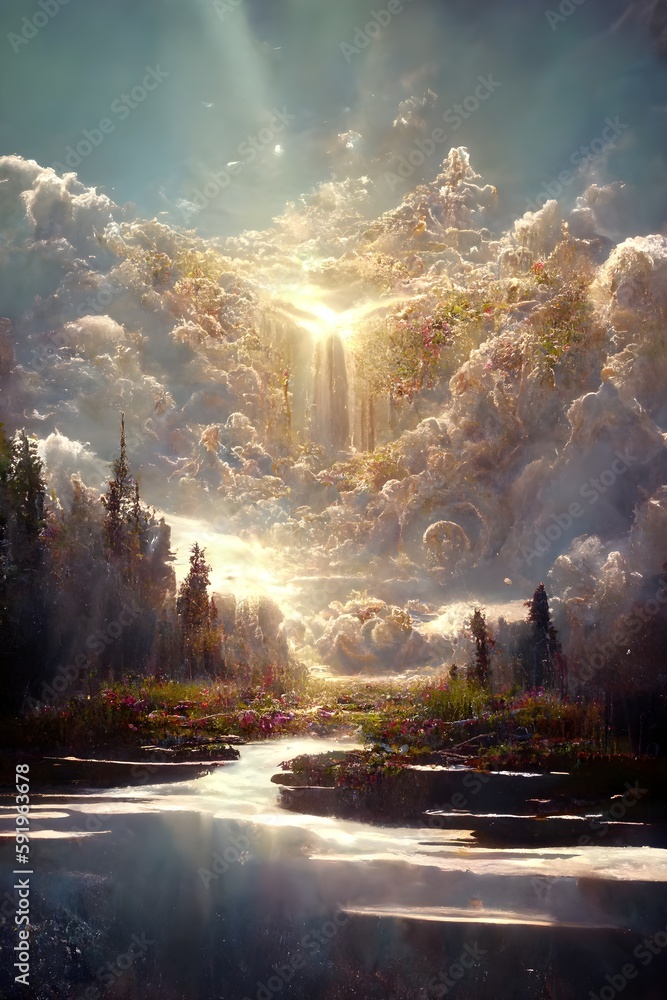 resplendent landscape with finely detailed sacred geometry patterns ...