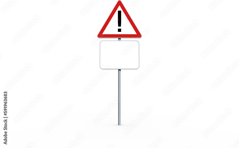 Red road sign with exclamation mark and blank placard Stock ...