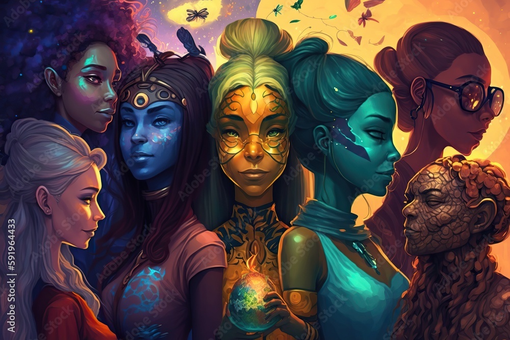 Generative AI illustration of a multiverse of speech, a fantasy world ...