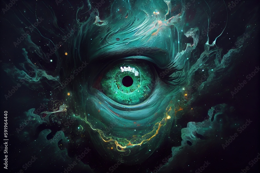 Generative AI illustration of a cosmic being, each eye is a neutron ...