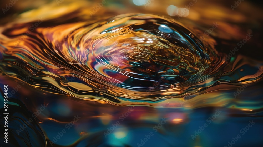 a close up view of a water droplet with a multicolored background and ...