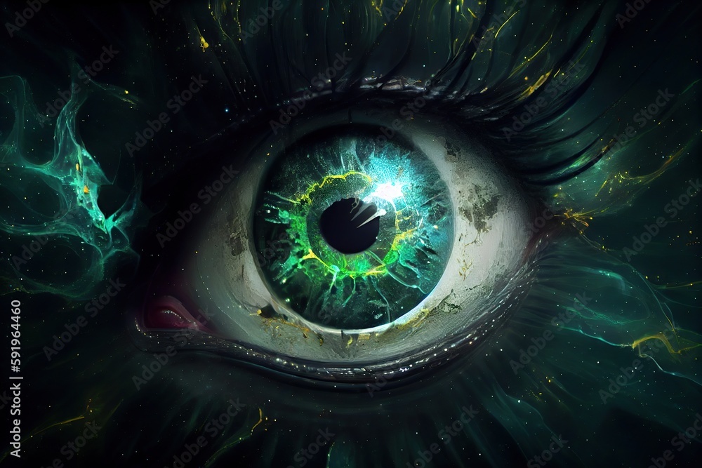 Generative AI illustration of a cosmic being, each eye is a neutron ...