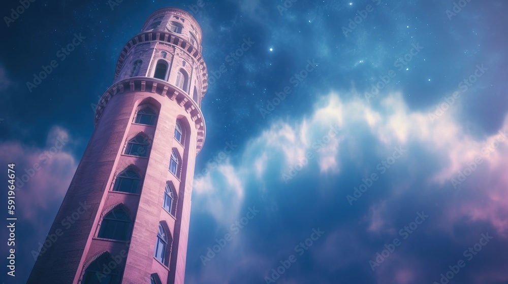 a tall tower with a clock on the top of it under a cloudy sky with ...