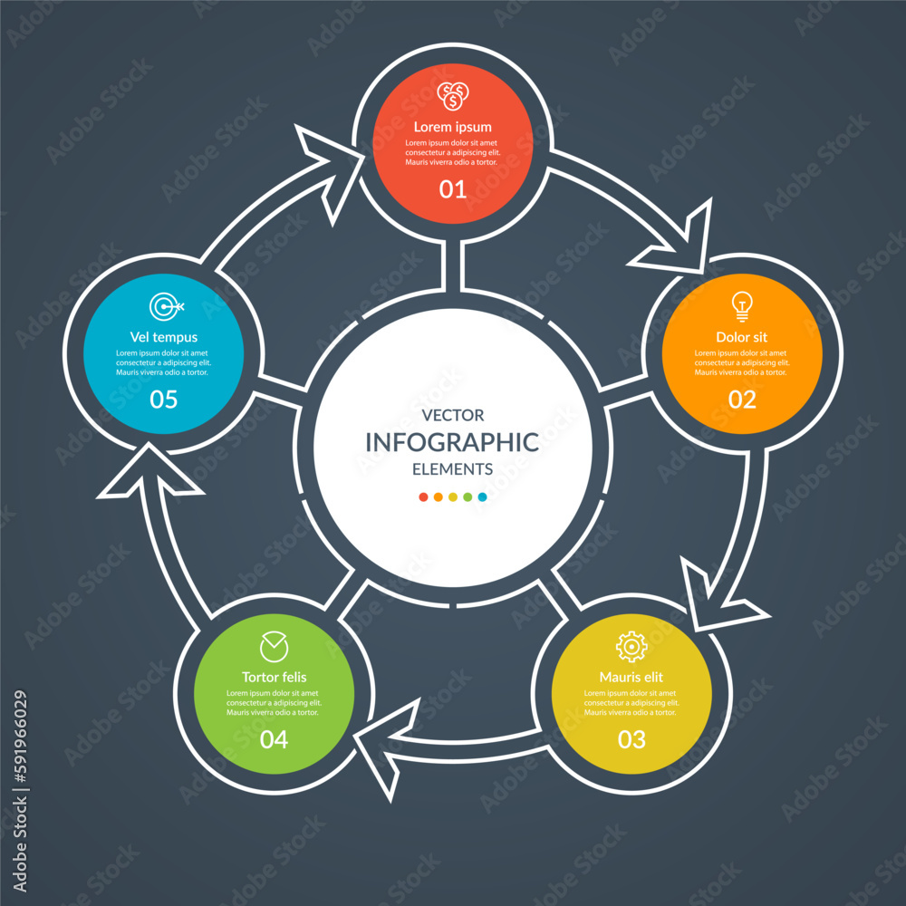 Simple infographic circle with 5 steps. Vector circular template, round ...