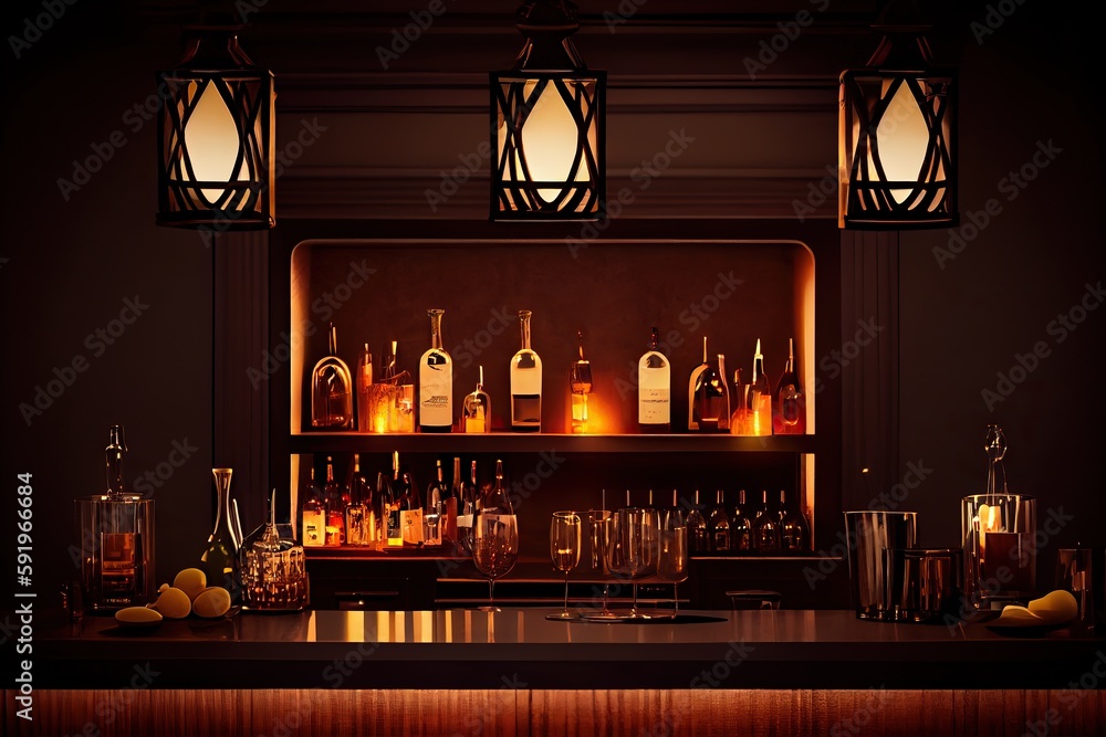 Generative AI illustration of a lounge bar, that includes elements such ...
