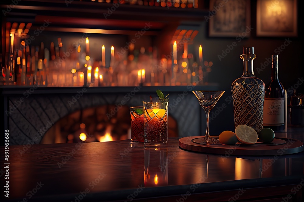 Generative AI illustration of a lounge bar, that includes elements such ...