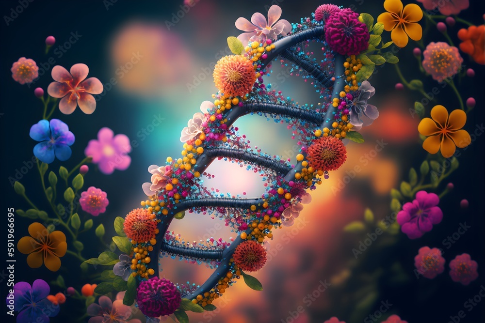 DNA made of many kinds of colorful flowers concept art ultra detailed ...