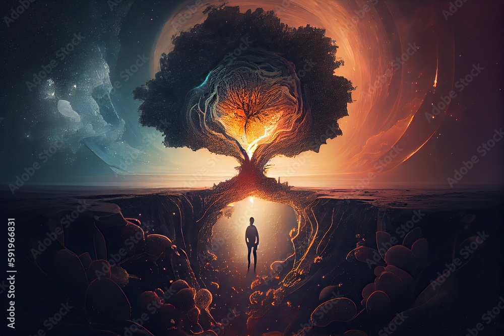 Generative AI illustration of growth and life, emerging from the cosmos ...