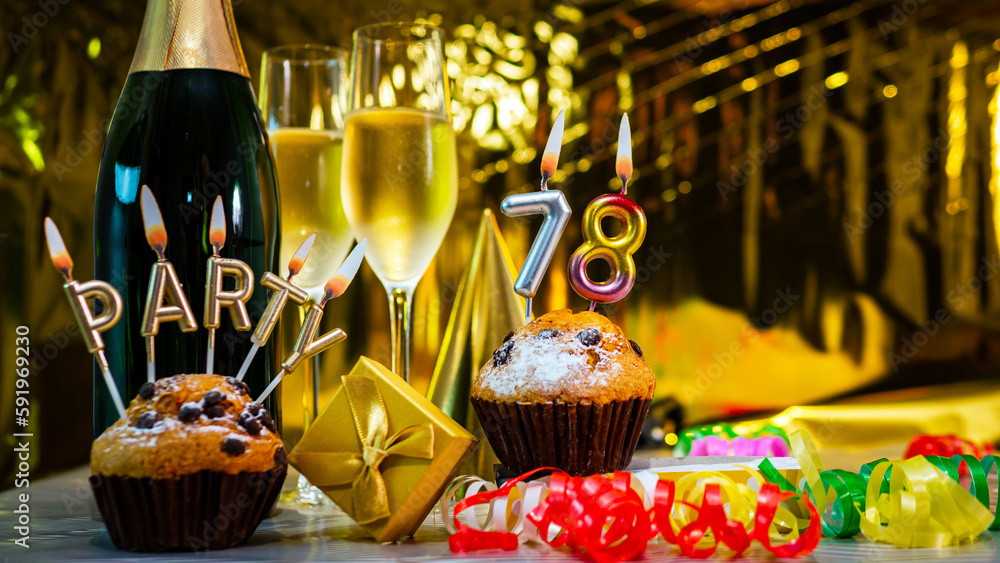 Happy birthday background with champagne glasses with number cake 78 ...