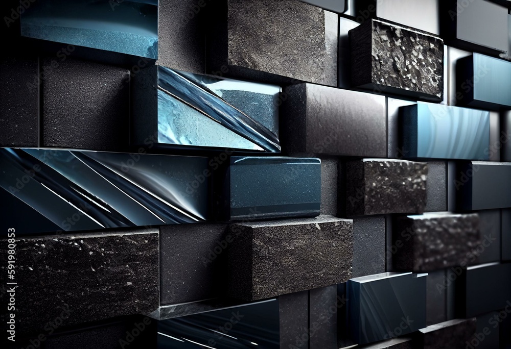 Polished, Rectangular Mosaic Tiles arranged in the shape of a wall ...