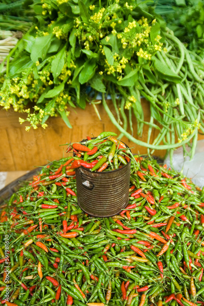 Chilli Peppers For Sale At The Market; Mae Hong Son Province, Thailand ...