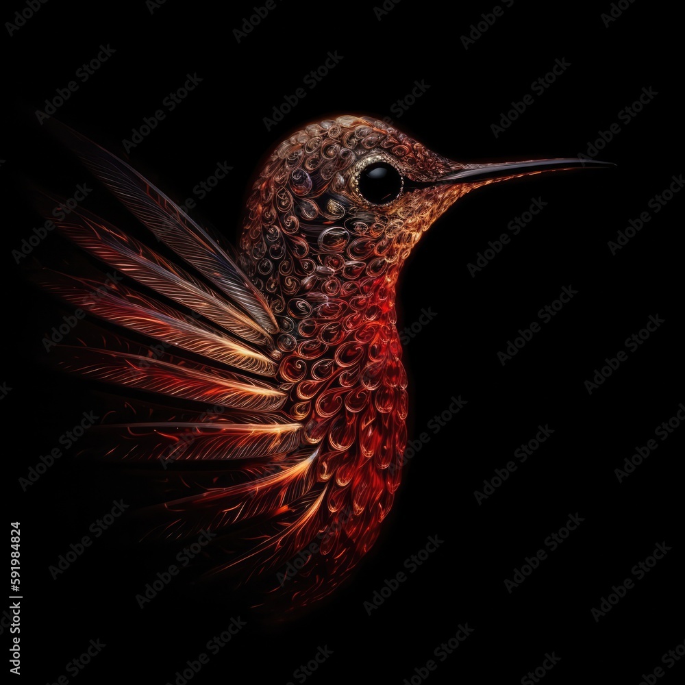 Hummingbird Bird Face Shape In Red Fire On Black Background. Generative ...