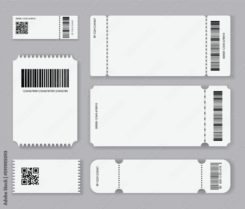 Empty tickets template. Set blank concert ticket, lottery coupons ...