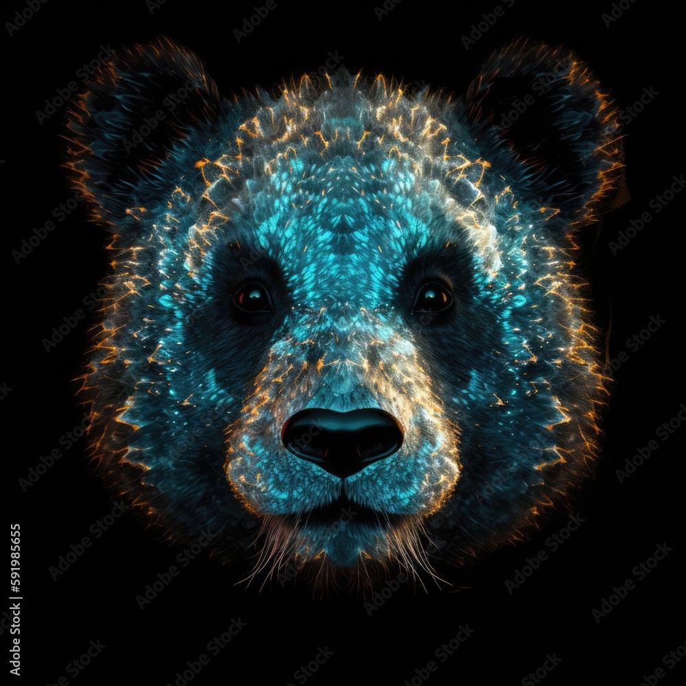 Panda Face Shape In Fire On Black Background. Generative AI Stock ...