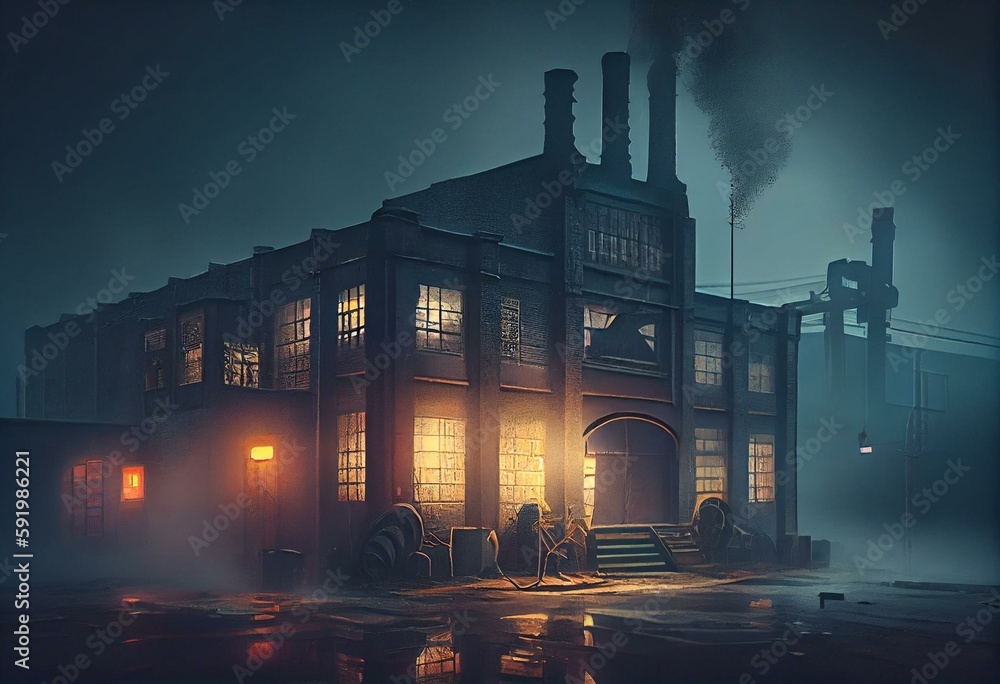 Macabre Mystical Haunted Old Industrial Buildings 3D Art Illustration ...
