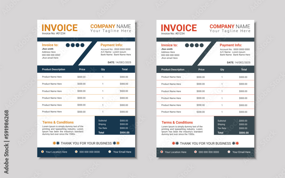 Invoice Design templates or Bill Payment form design template Stock ...