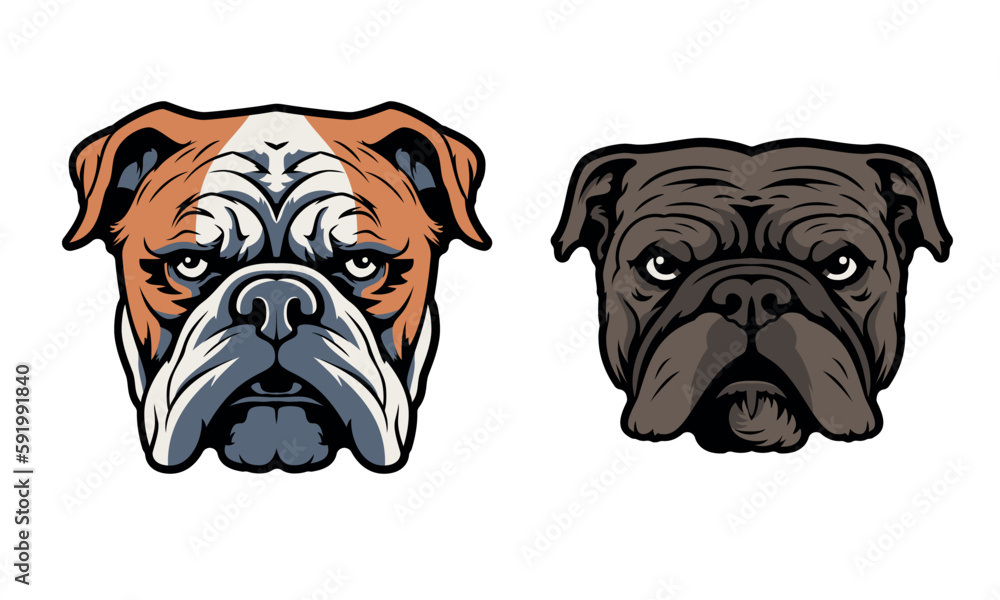Dog head, front view, vector illustration isolated on white background ...