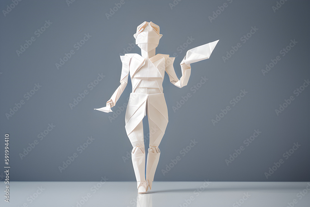 Origami figure in the full growth of a man. Virtual concept. Total ...