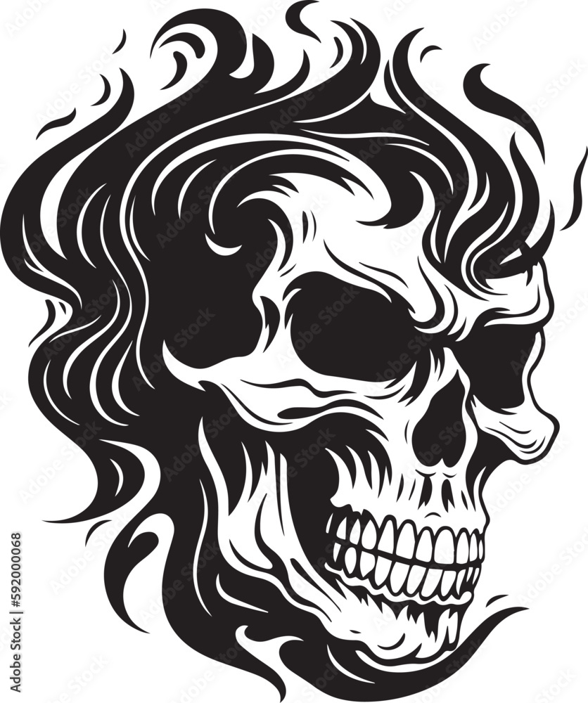Skull with flames, burning skull, fire skull, black vector on a white background, SVG Stock ...