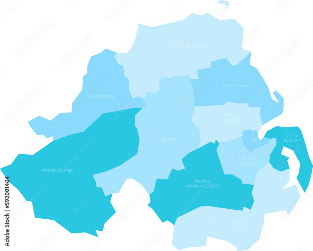 Districts of Northern Ireland. Blue vector map with labels. Stock ...