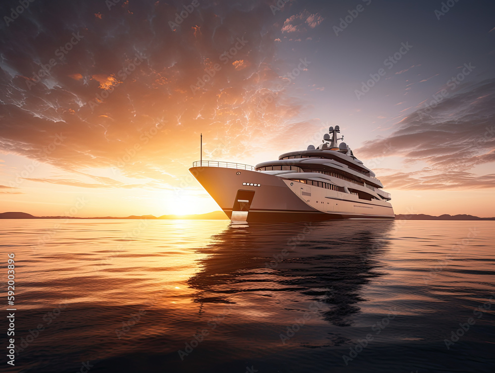 Sunset Cruise: White Luxury Yacht on the Horizon Created Using ...