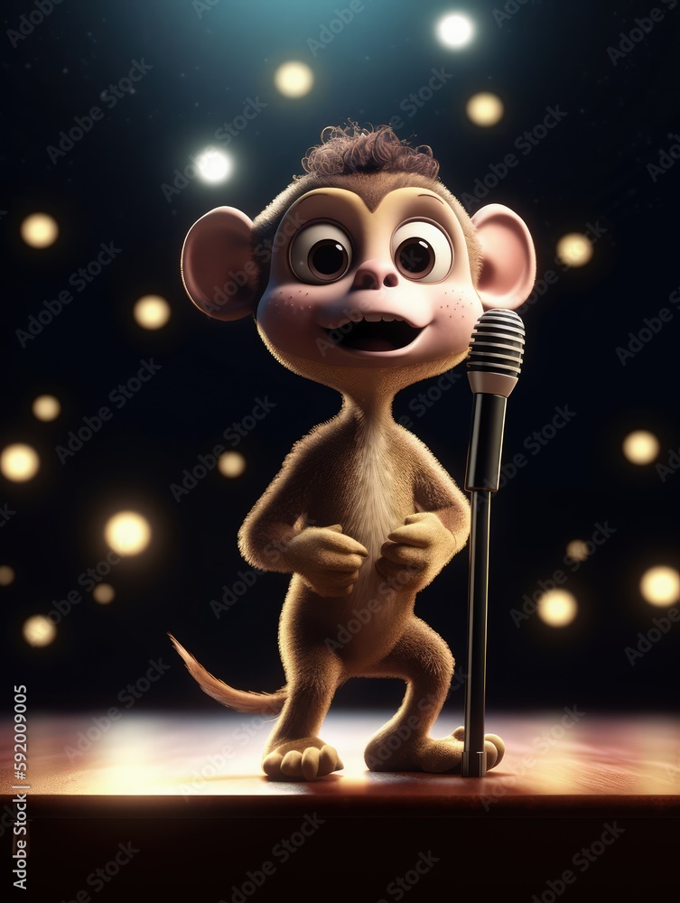 Cute Cartoon Monkey With Very Big Eyes Singing Stage A Grand Stage With ...