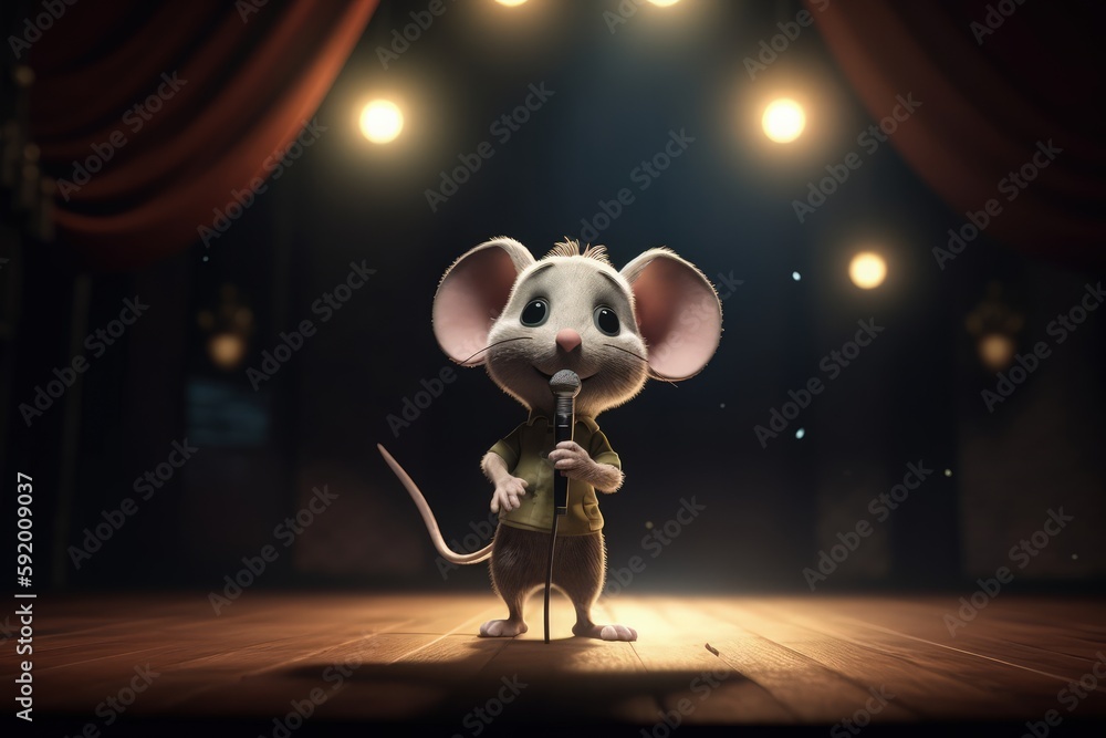 Cute Cartoon Mouse With Very Big Eyes Singing Stage A Grand Stage With ...