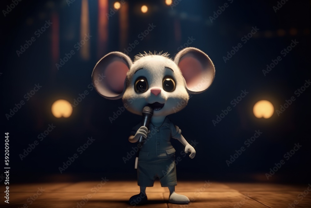 Cute Cartoon Mouse With Very Big Eyes Singing Stage A Grand Stage With ...
