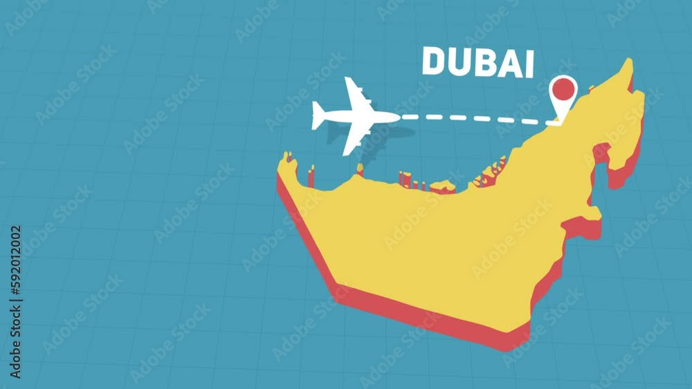 plane fly to Dubai on map of United Arab Emirates, 2d flight animation ...