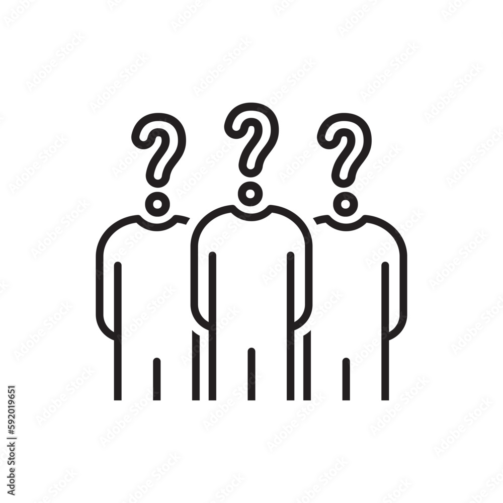 thin line suspect person icon with question mark. simple linear trend ...