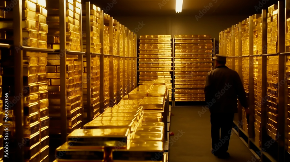 Gold reserve bank, international gold bank, gold bullion, generated ...