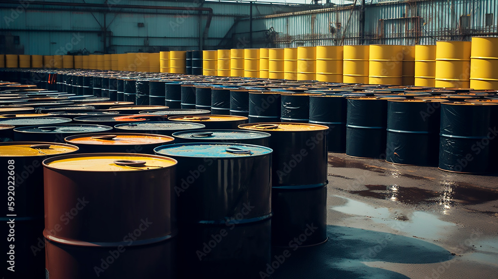 Barrels of crude oil, ready for export, crude oil production. Generated ...