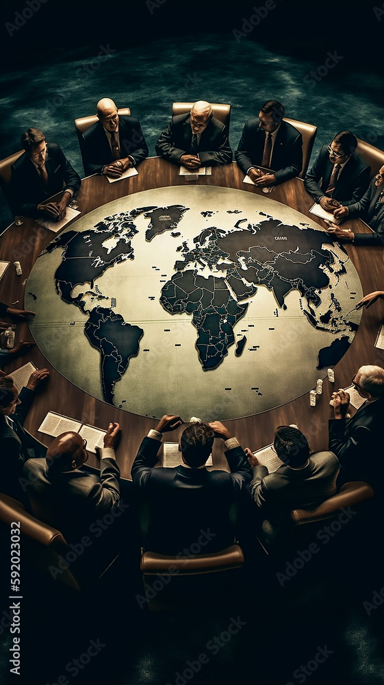 New world order, people sitting at a table, discussing the new world ...