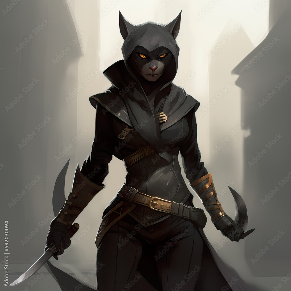 "Black Cat Woman with Swords": Sharp angles and mischievous feline ...