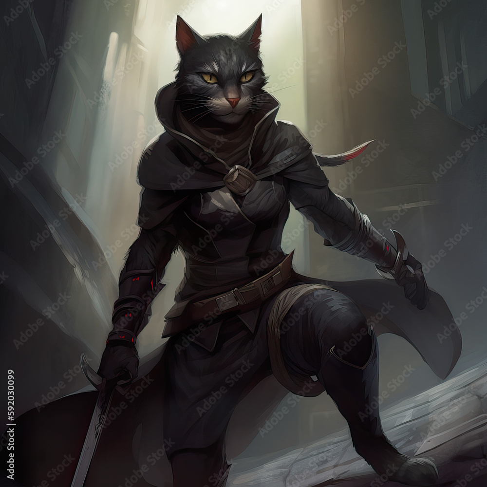 "Black Cat and Knight": Detailed character illustration in a heroic ...