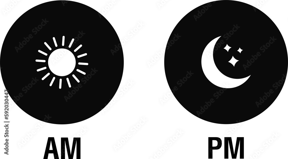 AM and PM symbol icon. Sun and moon. illustration flat illustration ...