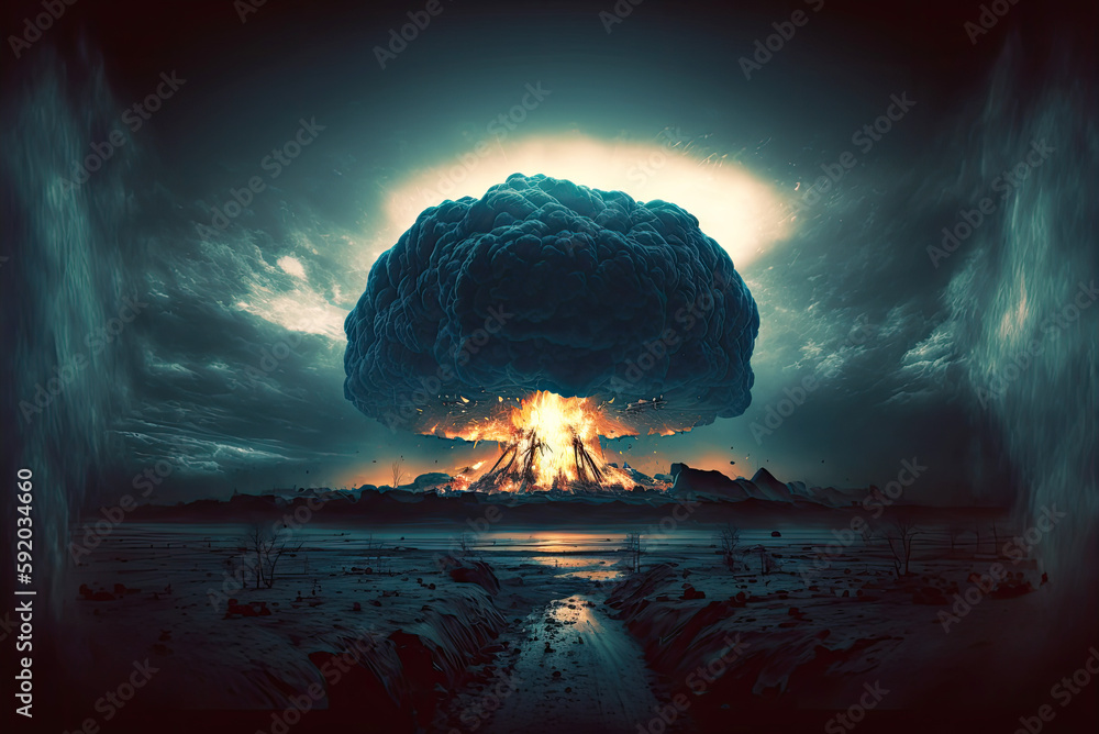 Nuclear explosion in an outdoor setting. Nuclear war threat concept ...