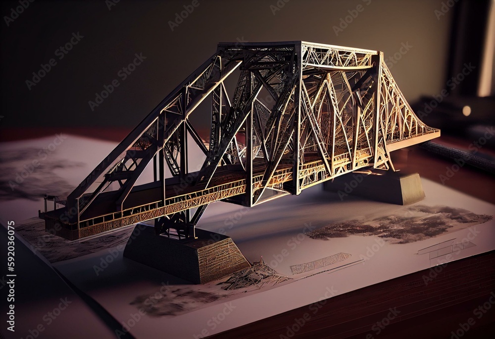 Truss bridge model perspective view. Outline render. Generative AI ...