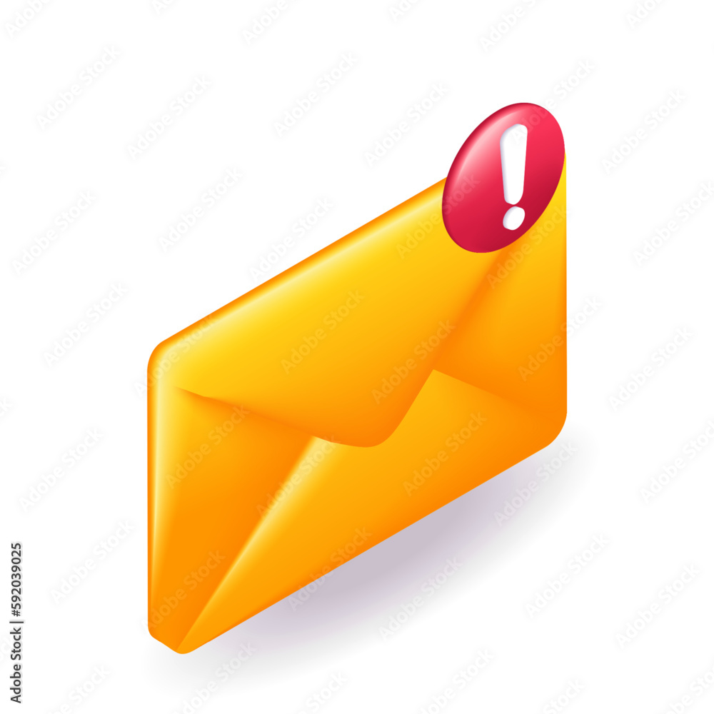 Isometric 3D icon yellow envelope of an email marked important. Cartoon ...